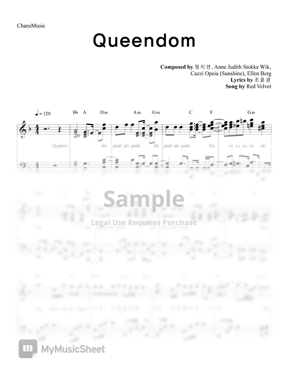 Red Velvet (레드벨벳) - Queendom (가사 포함) Sheets by ChansMusic