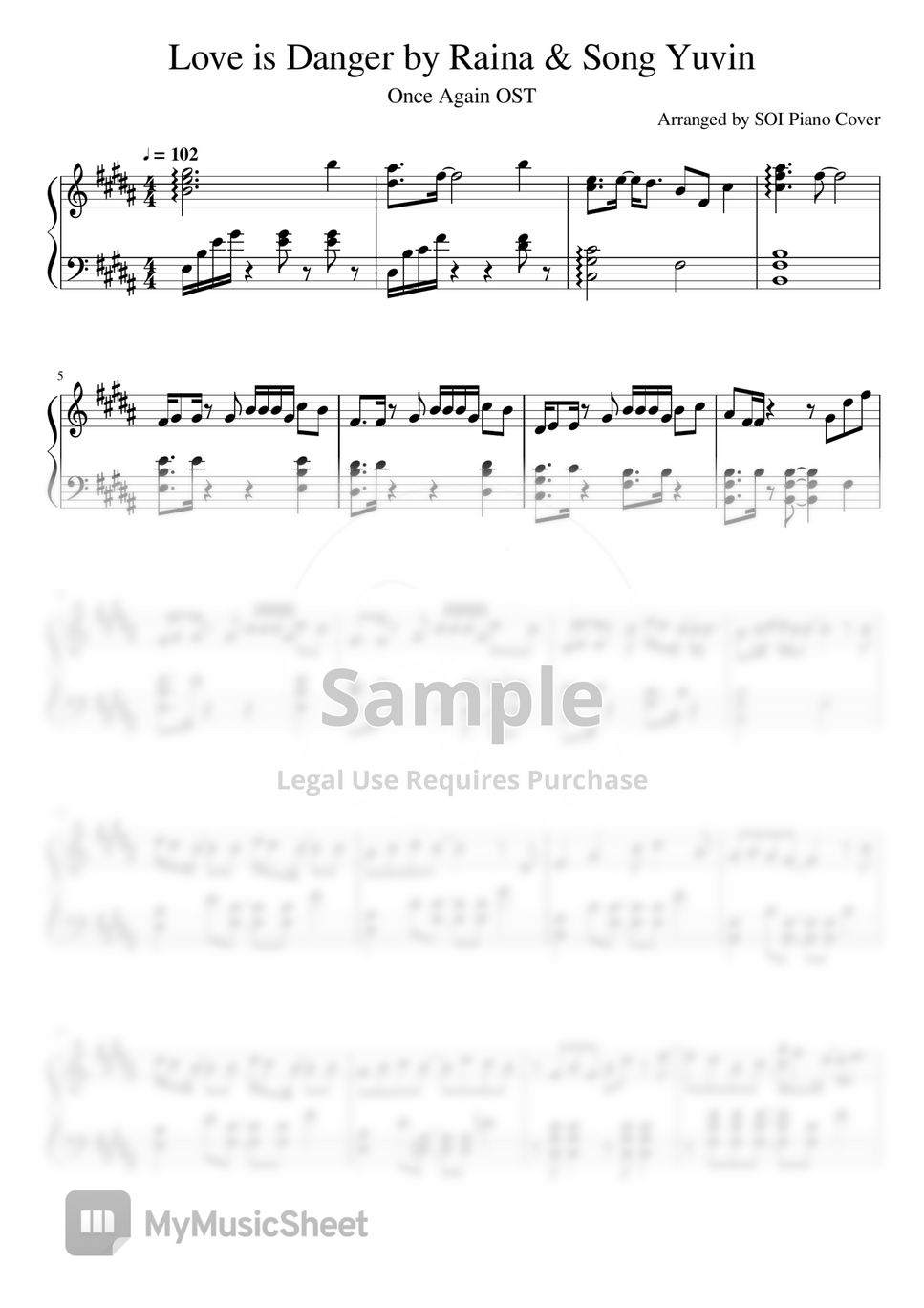 [Once Again OST] Raina & Song Yuvin - Love is Danger (Solo Piano ...