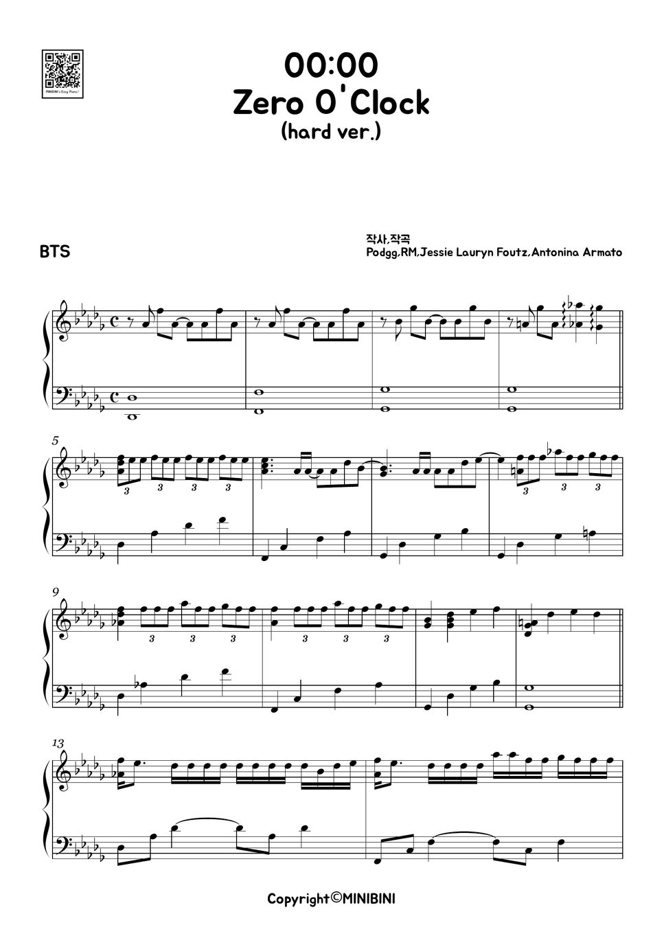 BTS (방탄소년단) - 00:00 (Zero O’Clock) [MAP OF THE SOUL : 7] (Hard Version) Sheet by MINIBINI