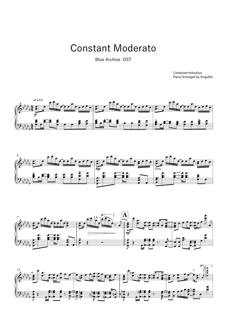 碧蓝档案 - Constant Moderato (钢琴版) Sheet by Singulfer-小言