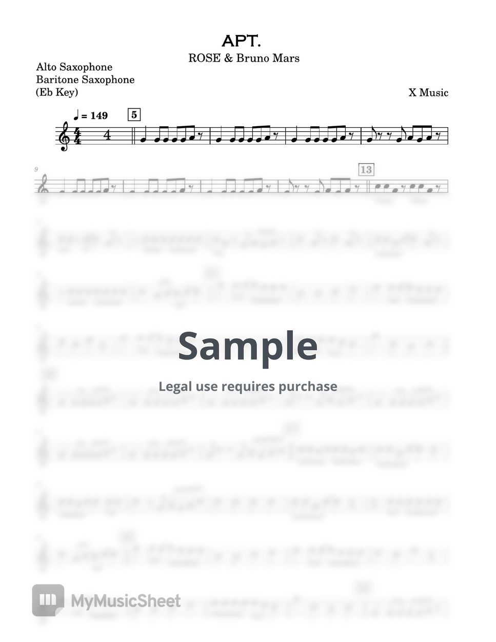 ROSÉ & Bruno Mars - APT. (아파트 /Eb.Bb Key/附伴奏連結(With Karaoke Links)/含簡譜) Sheet Music by X Music