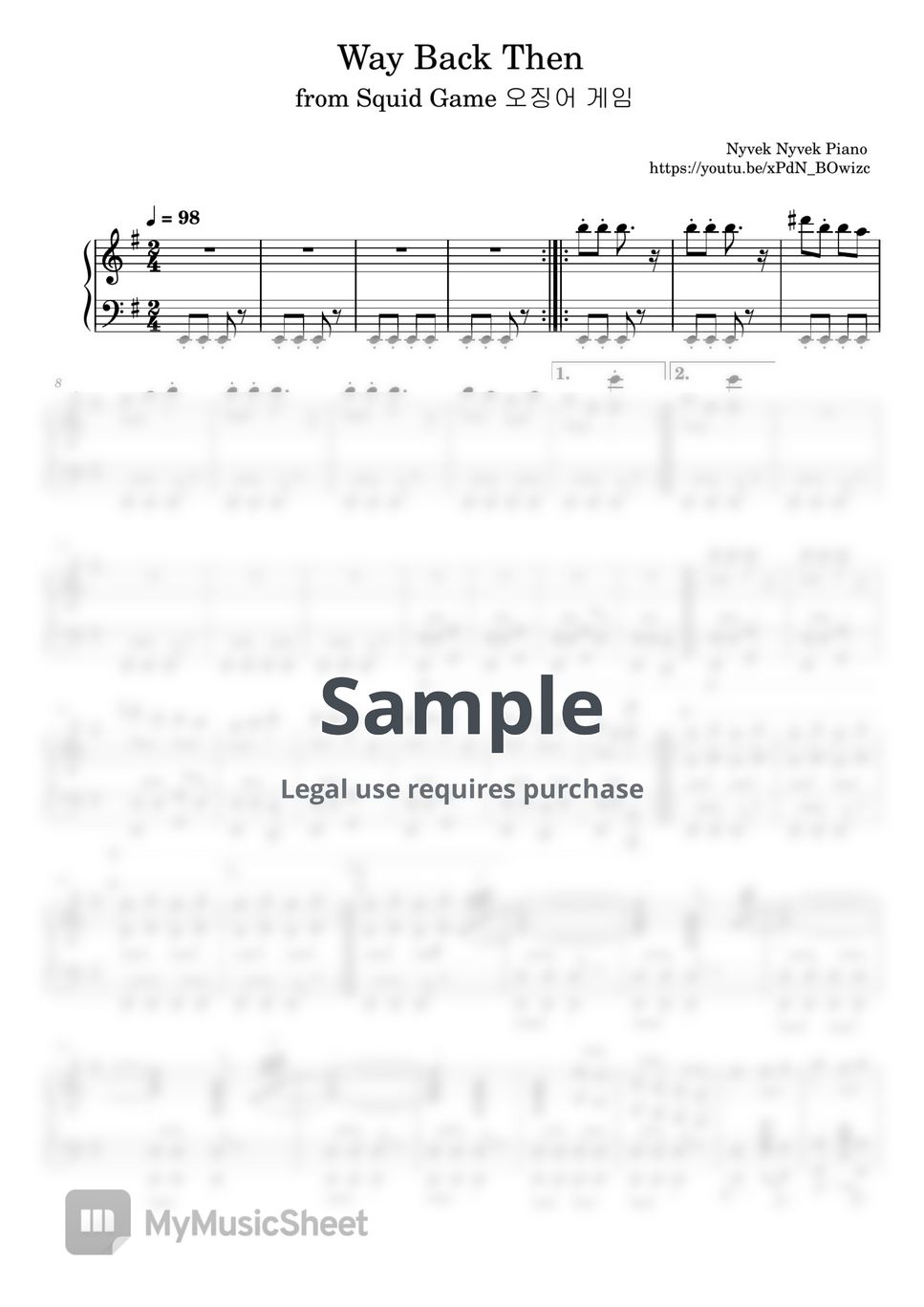 Squid Game OST - Way Back then Sheets by Nyvek Nyvek Piano