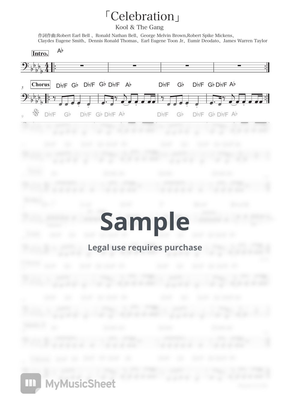 Kool & the Gang - Celebration (ベース譜/五線譜のみ) Sheets by きどりん