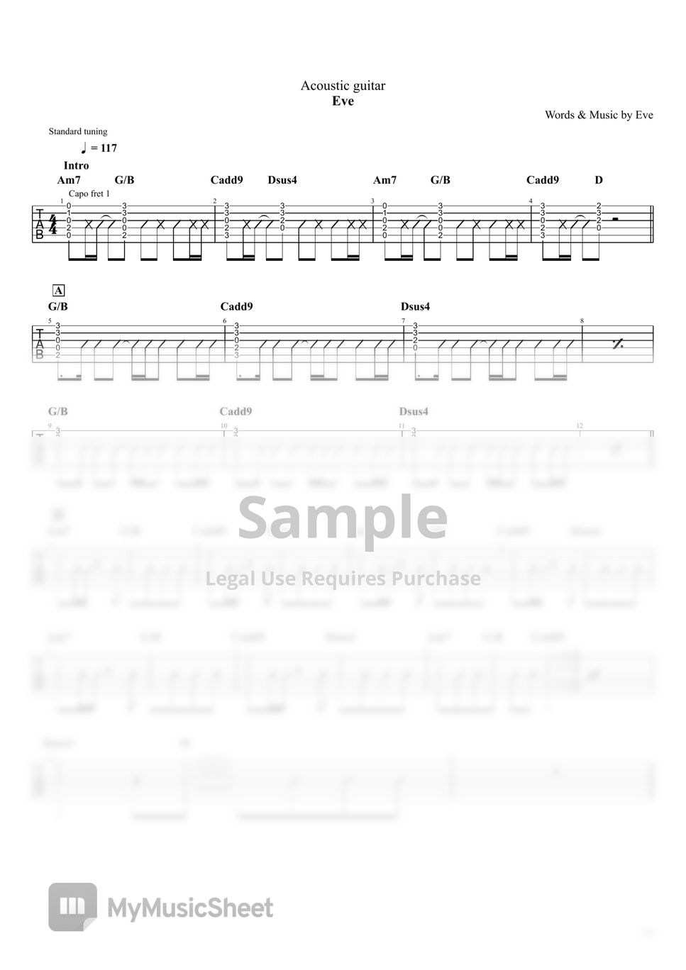 Eve - 白雪 (アコギTAB譜) Sheet Music by Yoppi