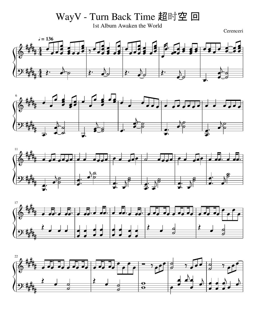 WayV - Turn Back Time 超时空 回 (Awaken the World) Sheets by Cerenceri