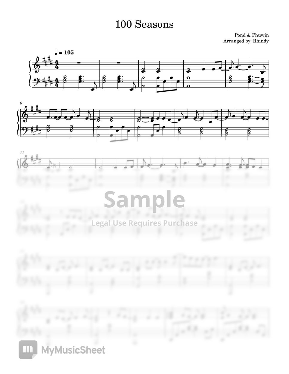 Pond x Phuwin - 100 Seasons Sheet Music PDF | Rhindy | mymusic5