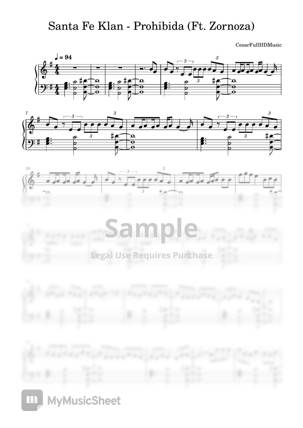 Santa Fe Klan & Zornoza - Prohibida Sheet Music