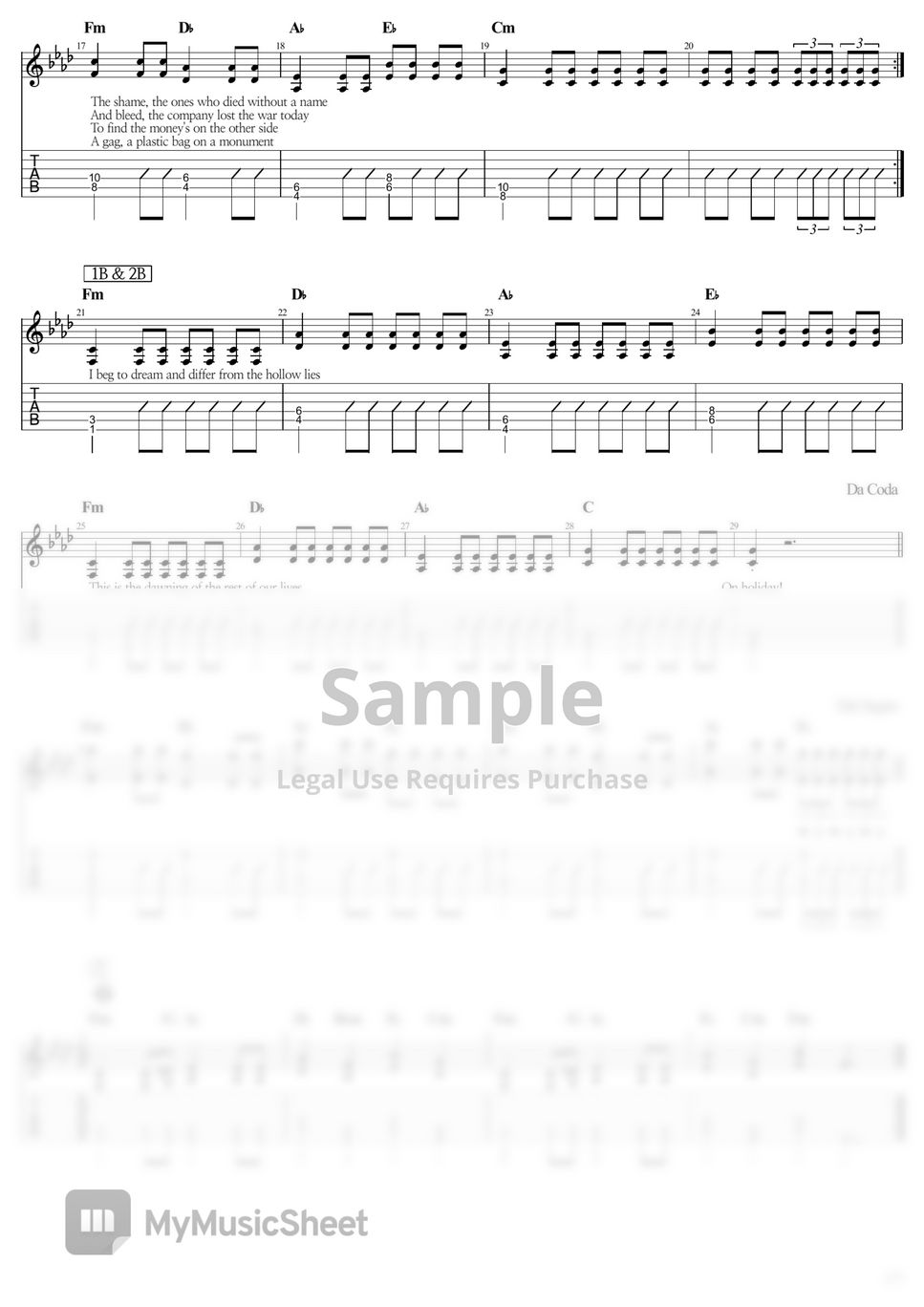 Green Day - Holiday Sheet Music by WOORAM 기타선생
