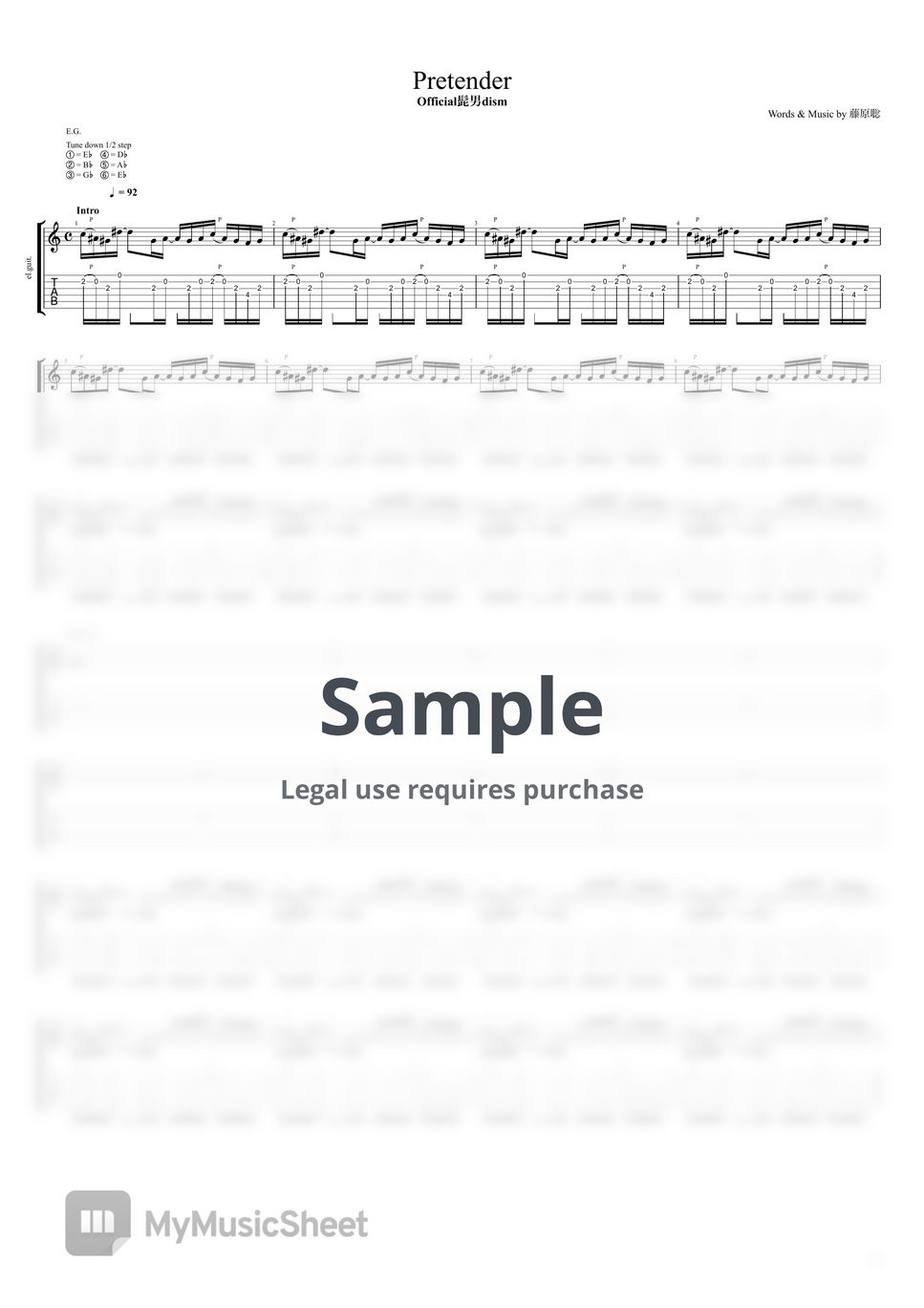Official髭男dism - Pretender (ギターPart) Sheet Music by キリギリス