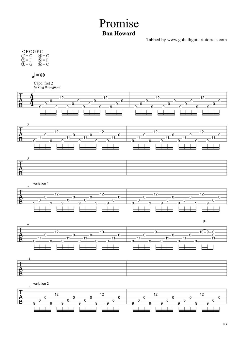 Ben Howard - Promise TAB by Goliath Guitar Tutorials