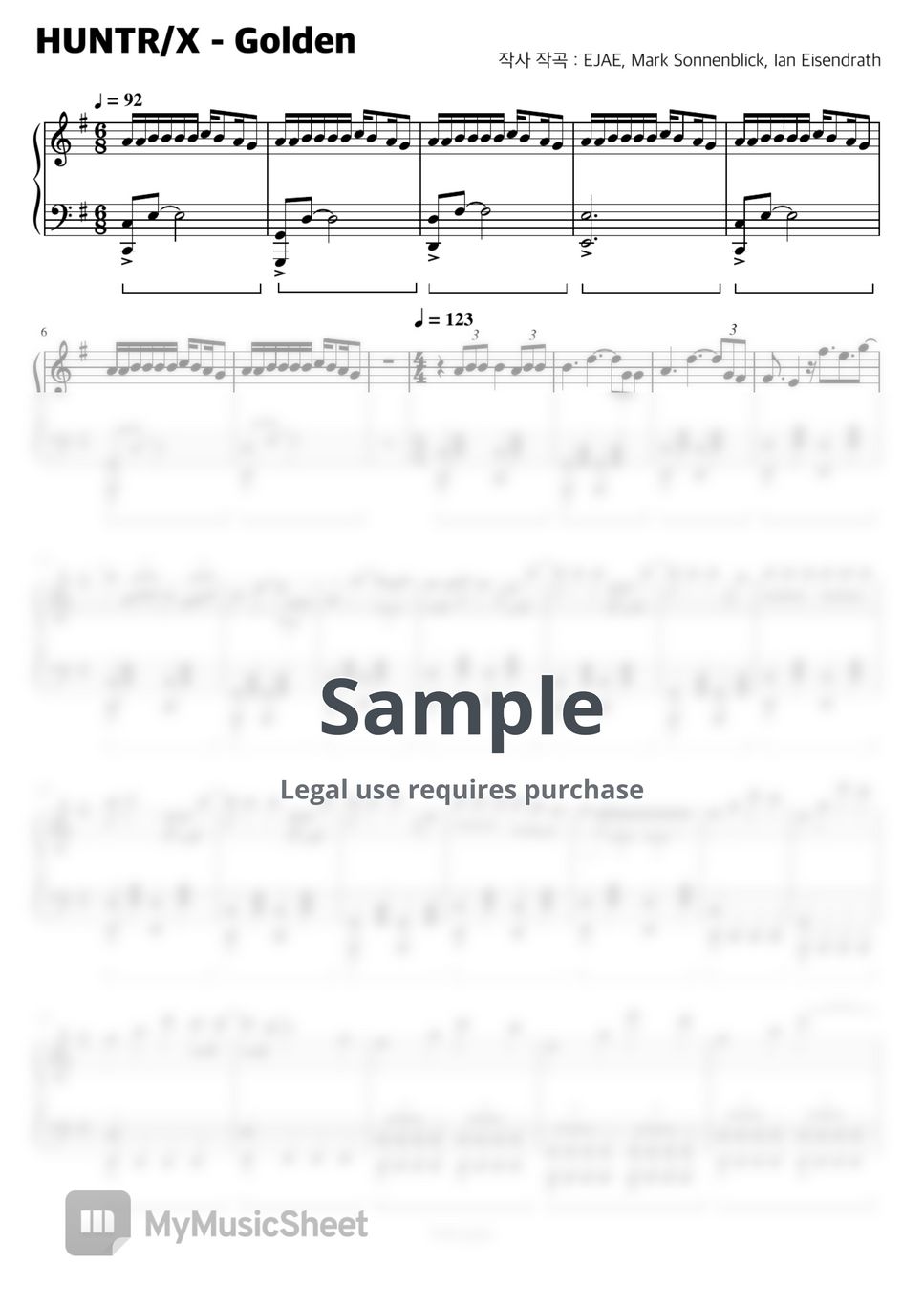 HUNTRIX - Golden (넷플릭스 케이팝 데몬 헌터스(KPop Demon Hunters)) Spartito by ...