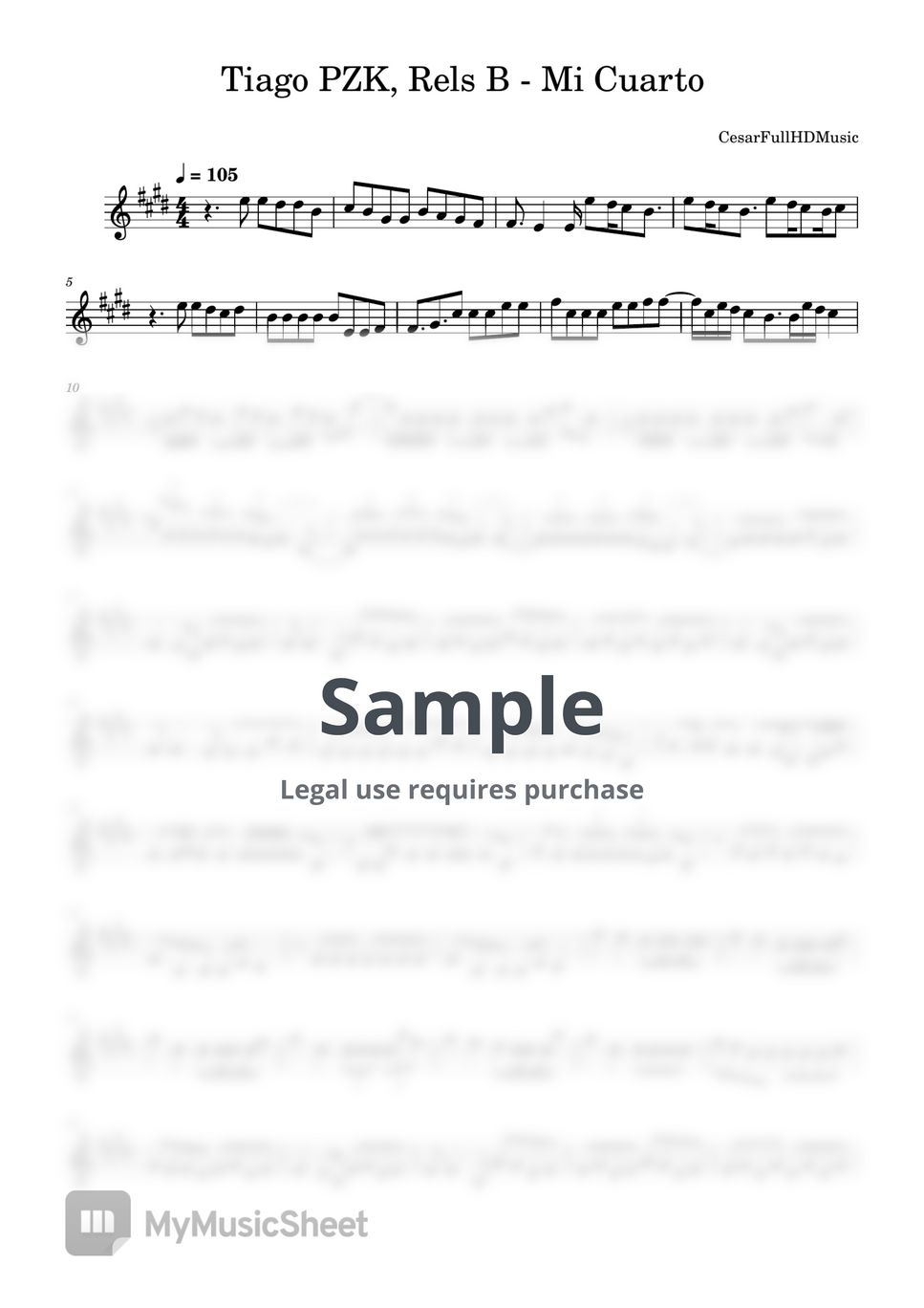 Tiago PZK, Rels B - Mi Cuarto 楽譜