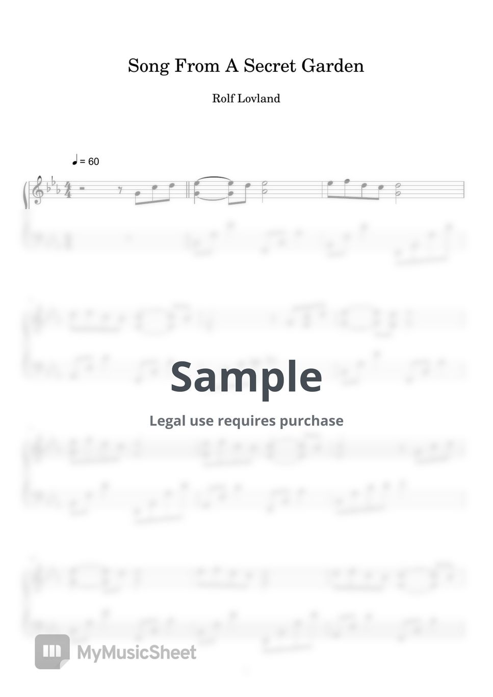 Secret Garden (Rolf Lovland) - Song From A Secret Garden (sheet music, midi) 楽譜 by sayu