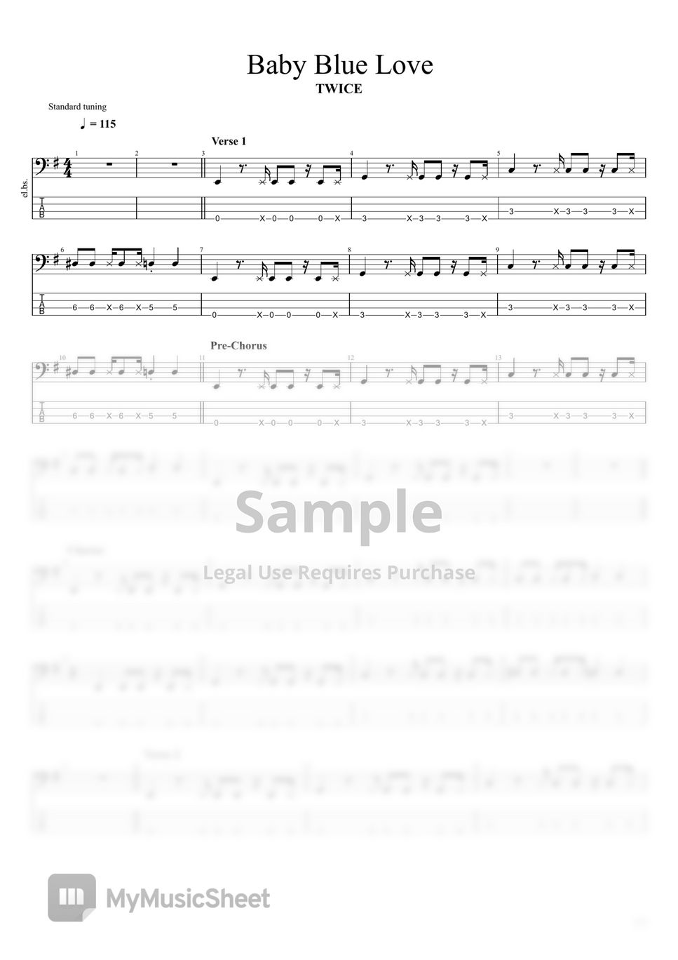 TWICE - Baby Blue Love 타브+단선 악보 by TUNA CRACKER