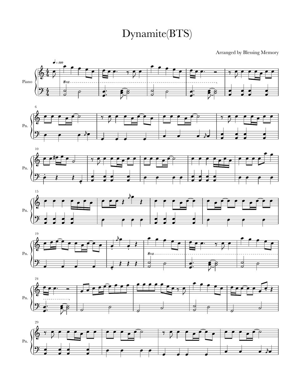 BTS - Dynamite (Easy Version) Sheets by Blessing Memory