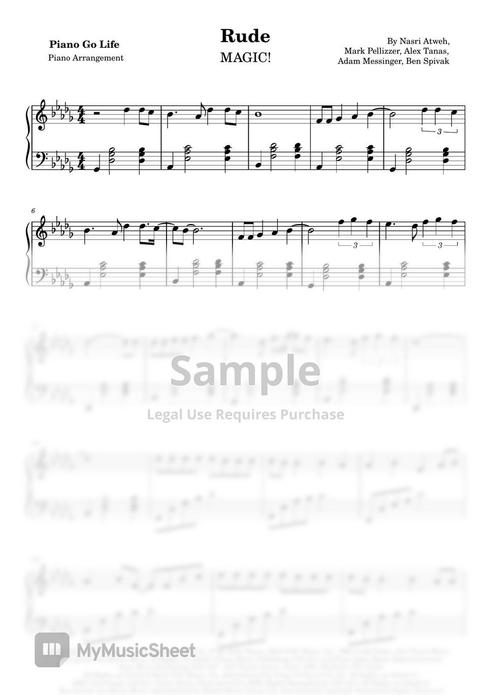 MAGIC! - Rude 악보 by Piano Go Life