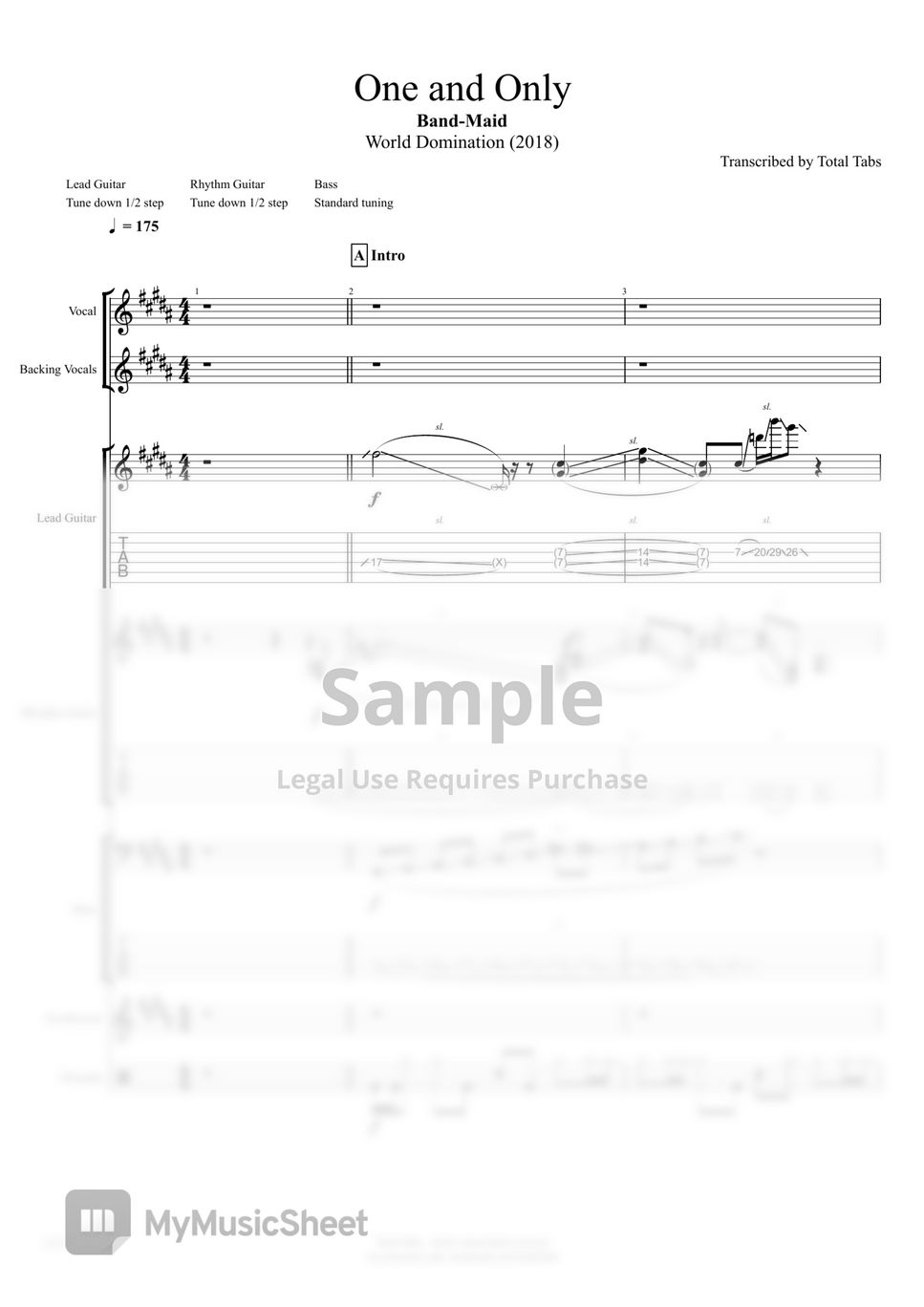 Band-Maid - One and Only (Full Score) TAB+1 Staff by Total Tabs