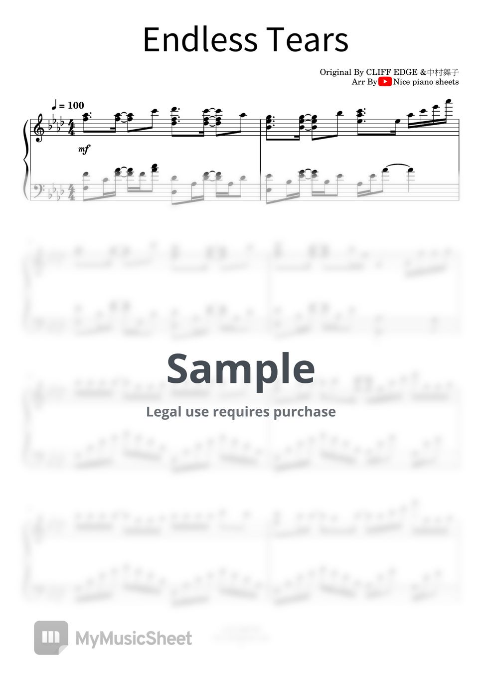 中村舞子 & CLIFF EDGE - Endless Tears/喜歡你真的好痛苦 Sheet Music by Nice piano sheets