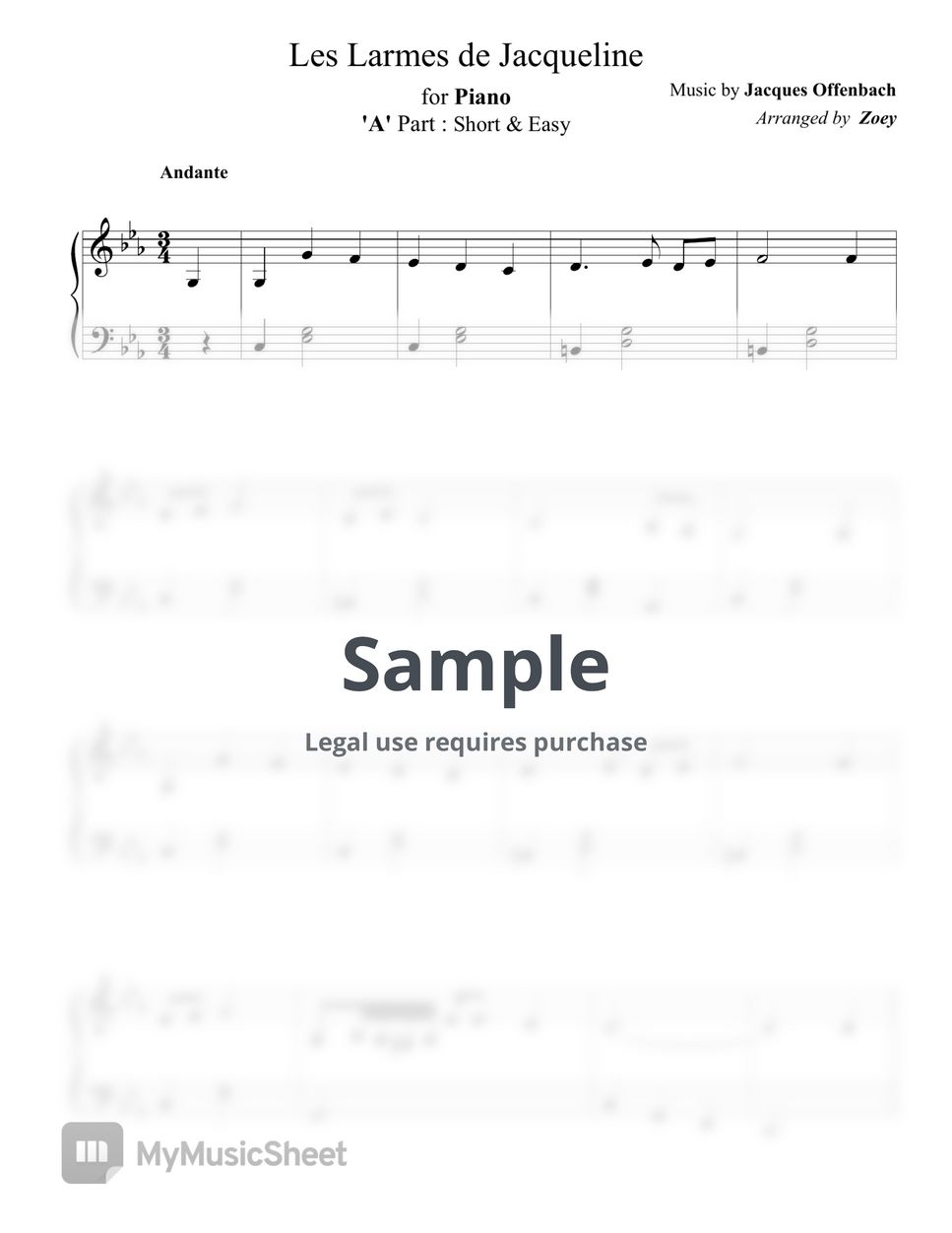 Jacques Offenbach - Les Larmes de Jacqueline Sheets by Zoey