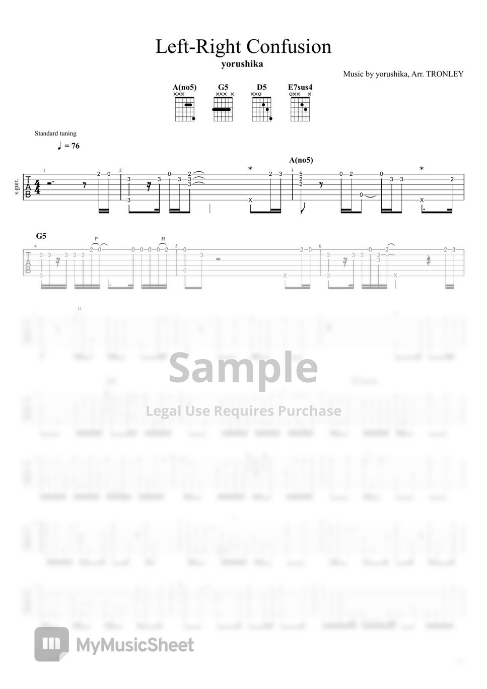 ヨルシカ - 左 右 盲 (Left-Right Confusion) (Fingerstyle guitar) Sheets by TRONLEY