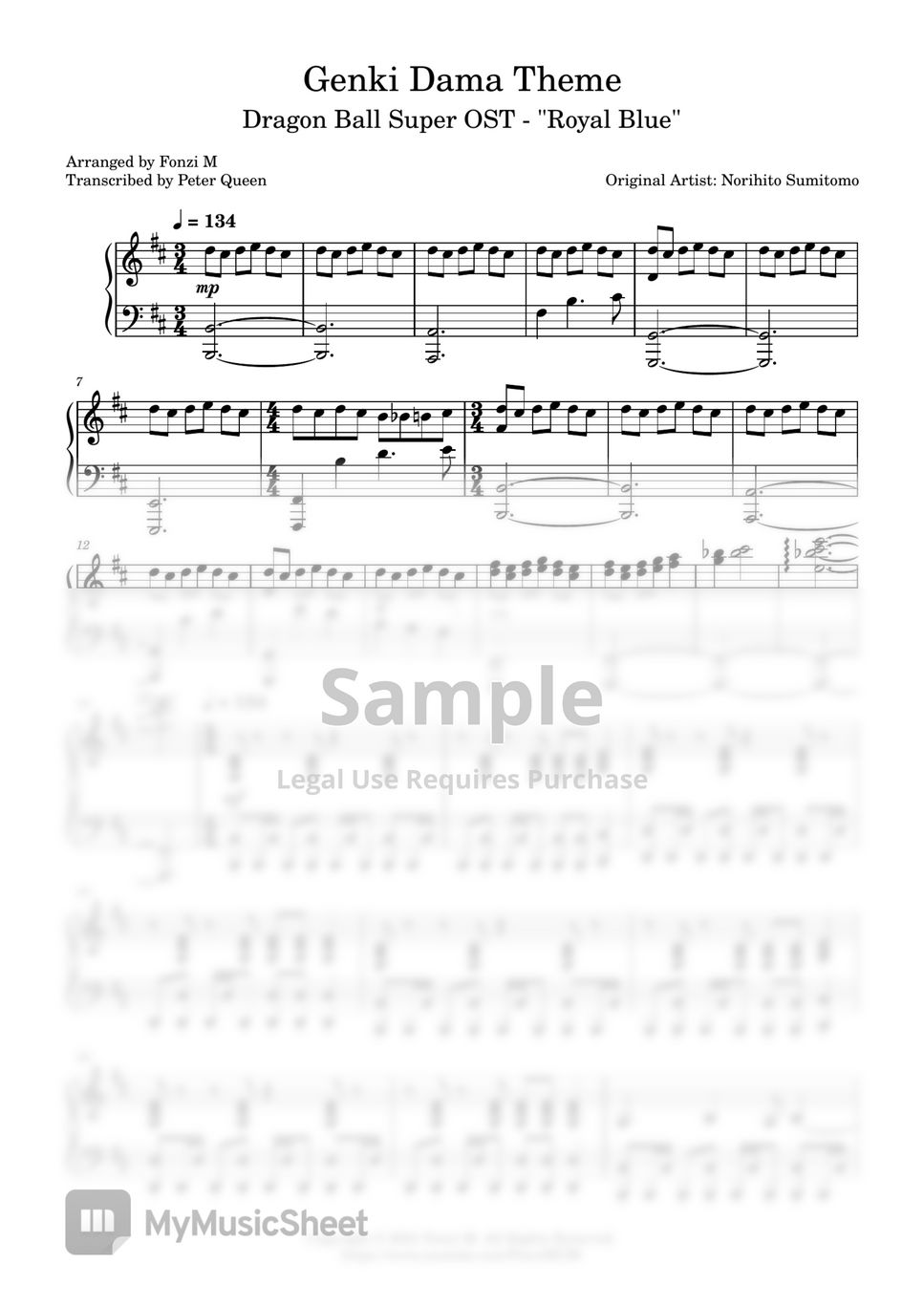 Norihito Sumitomo - Dragon Ball Super OST - "Genki Dama Theme" / "Royal Blue" Partition musicale ...