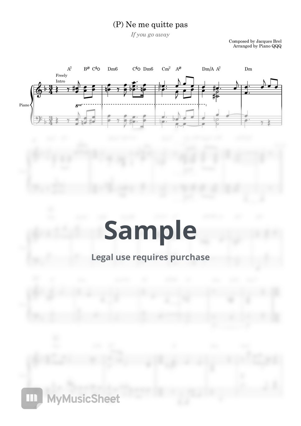 Jacques Brel - Ne Me quitte pas (30% off Solo & Duet) Piano Partition ...