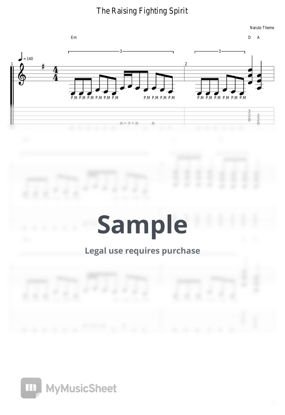 Naruto - The Raising Fighting Spirit TAB+1 Staff by guitar cover with tab