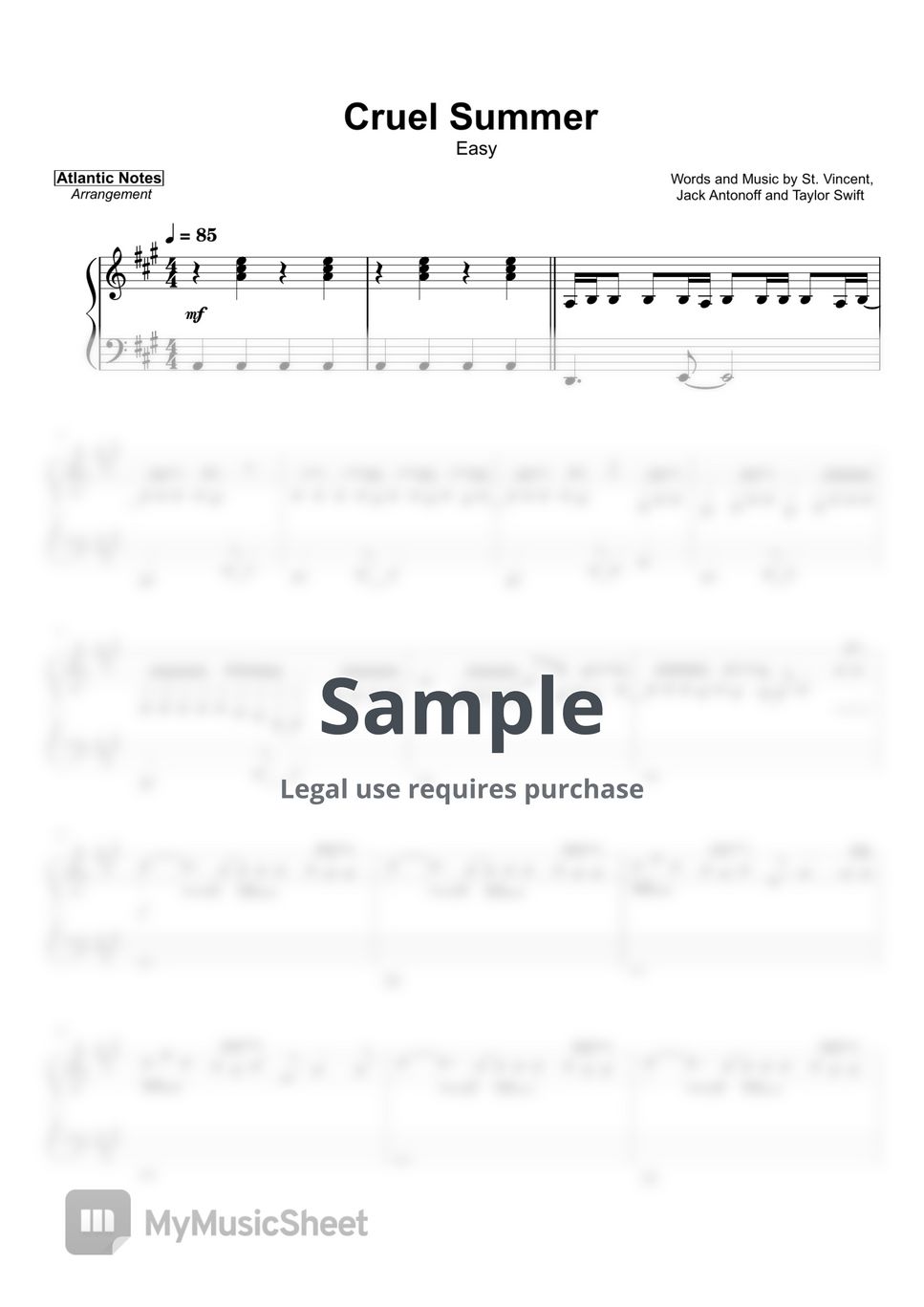 Taylor Swift - Cruel Summer Sheet Music by Atlantic Notes