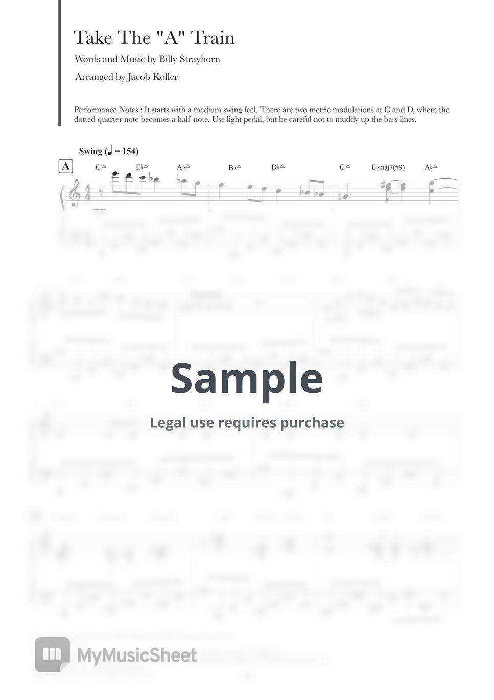 Duke Ellington - Take the 'A' Train Sheet Music by Jacob Koller