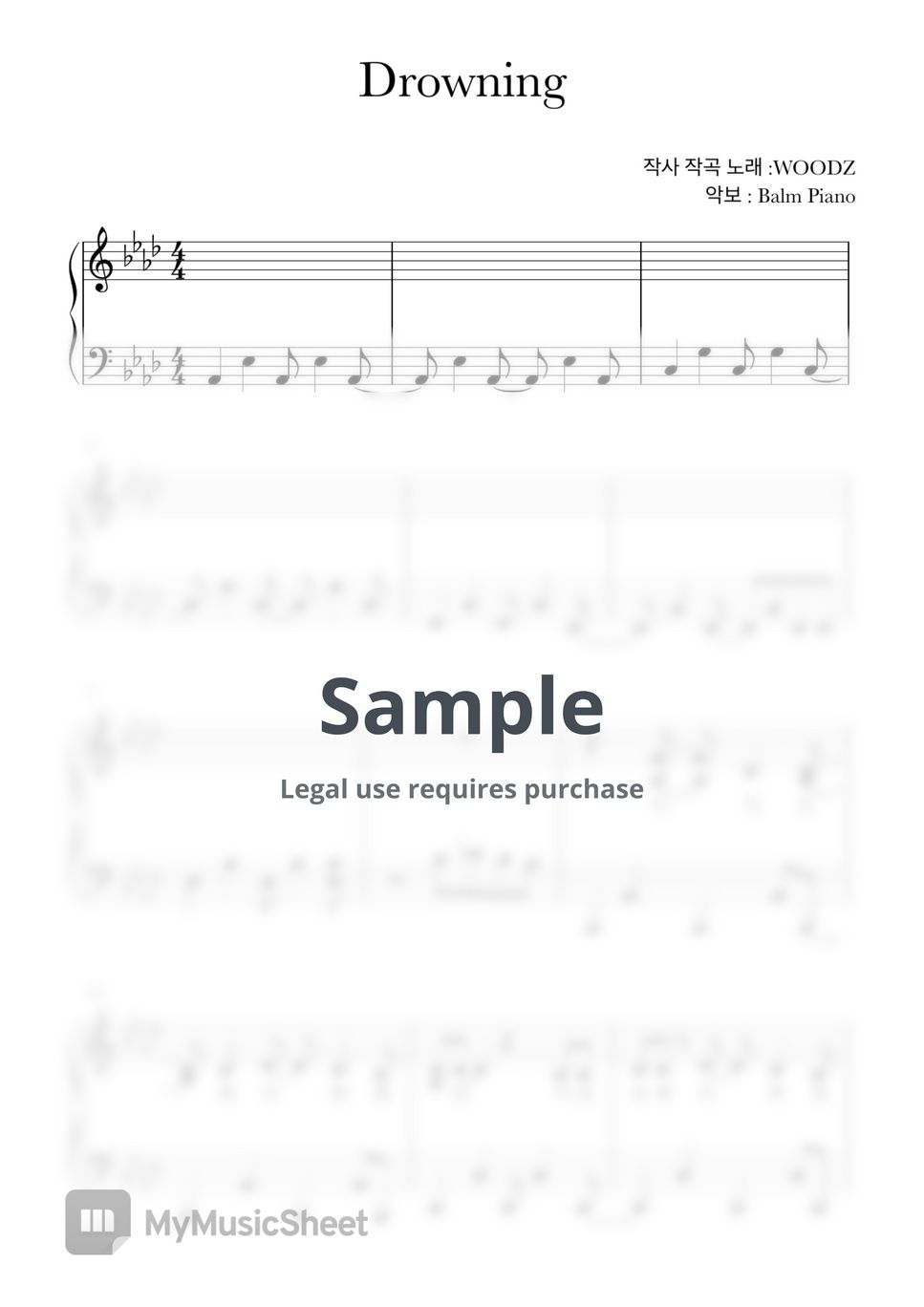 WOODZ - Drowning (Two things (Ab key +C key)) Sheet Music by Balm Piano