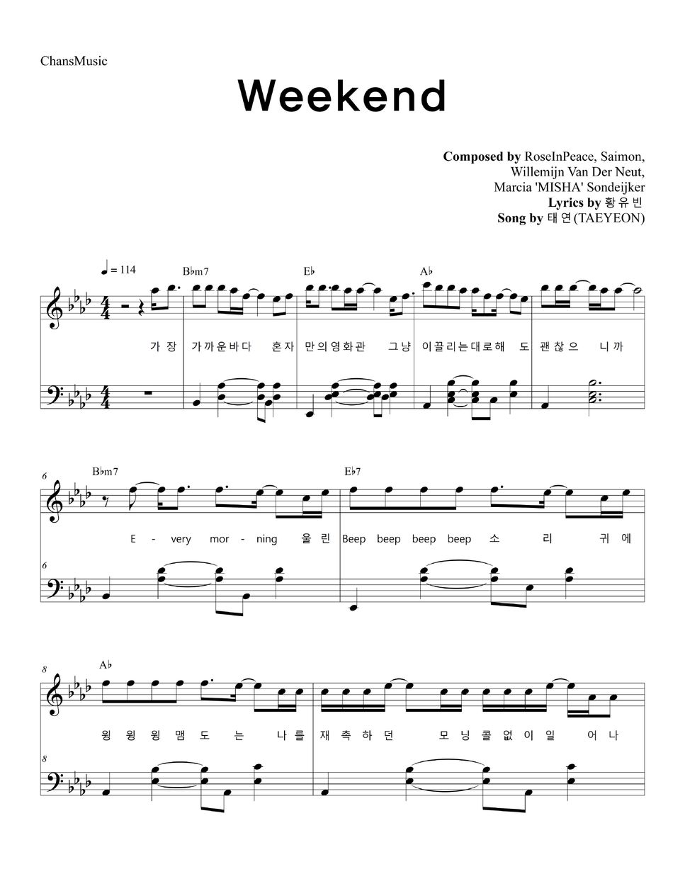 TAEYEON (태연) - Weekend (가사 포함) Sheets by ChansMusic