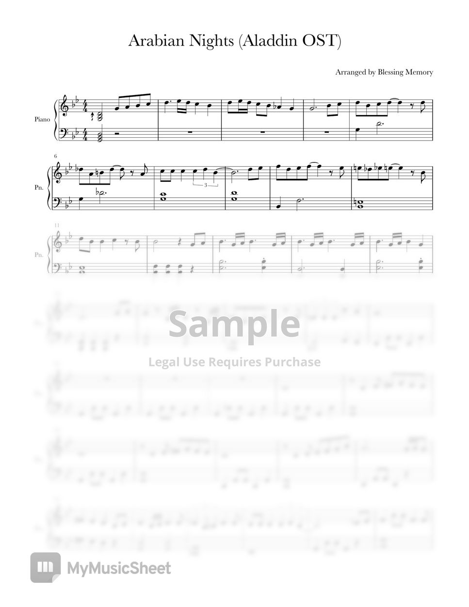 Will Smith - Arabian Nights (From Aladdin) (Easy) 악보 by Blessing Memory