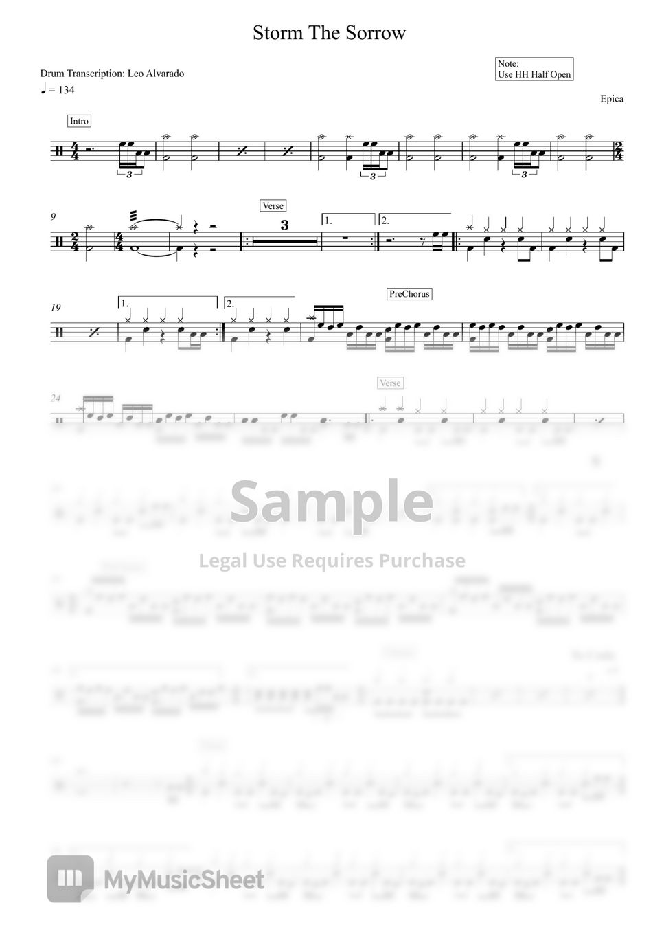 Epica - Storm The Sorrow Sheets by Drum Tramscription: Leo Alvarado