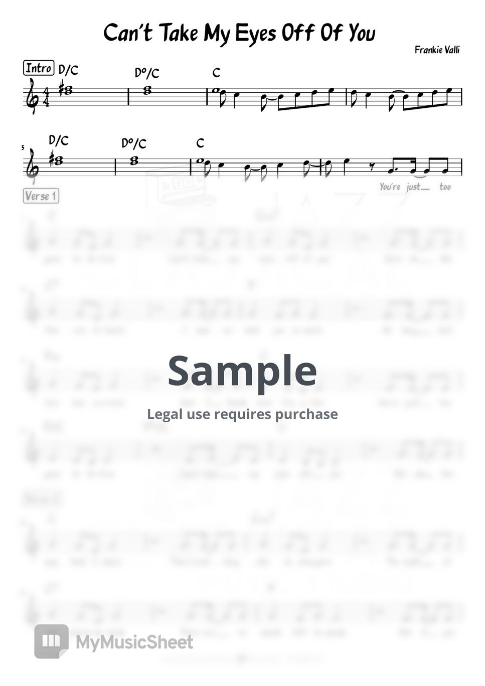 Frankie Valli - Can't Take My Eyes Off Of You Sheet Music by Jazz ...