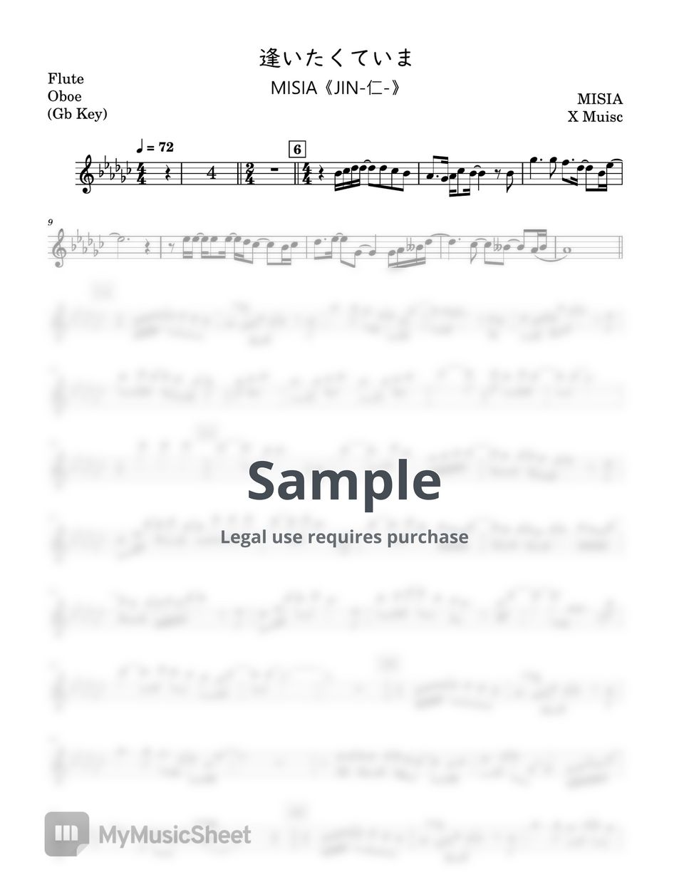 MISIA - 逢いたくていま (Gb.C.F.G Key/附伴奏連結(With Karaoke Links)/含簡譜/含直笛) Sheet Music by X Music