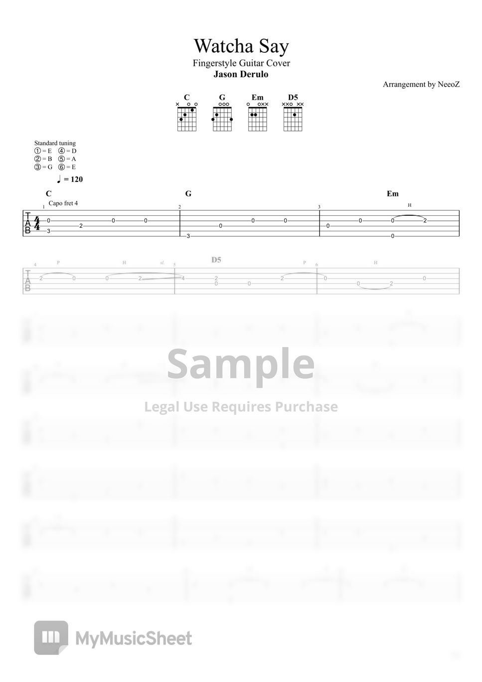 Jason Derulo - Watcha Say TAB by NeeoZ