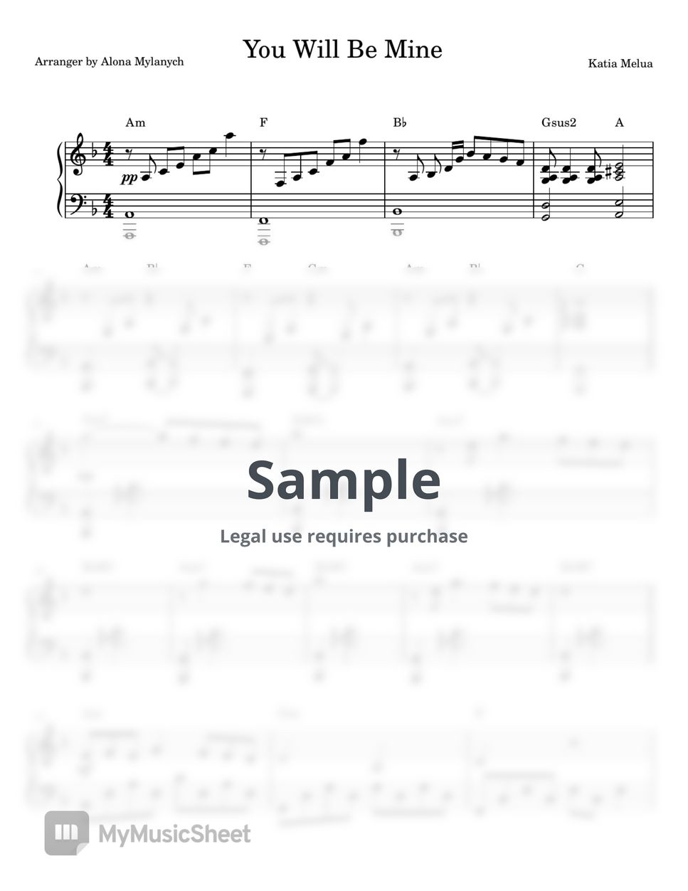 Katie Melua - You Will Be Mine Sheets by Alona Mylanych - Piano Alona