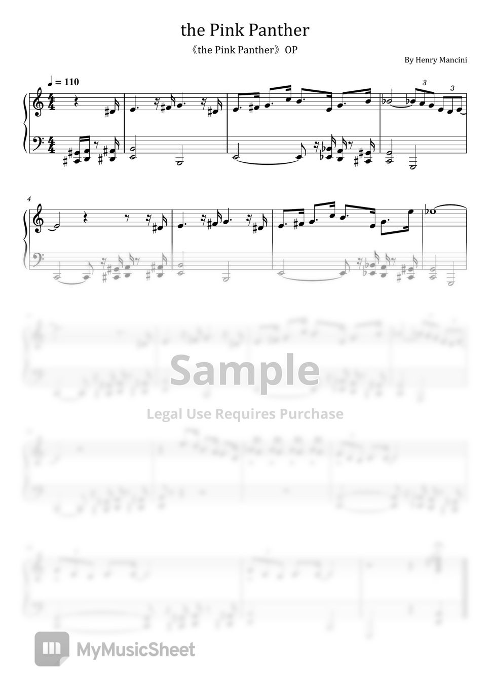 Henry Mancini - the Pink Panther (《the Pink Panther》OP - For Easy Piano ...