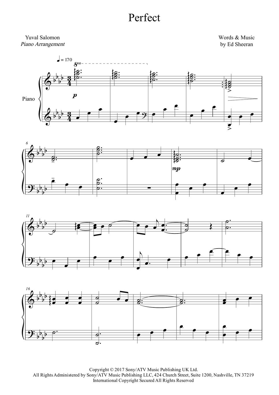 Ed Sheeran - Perfect Sheets by Yuval Salomon