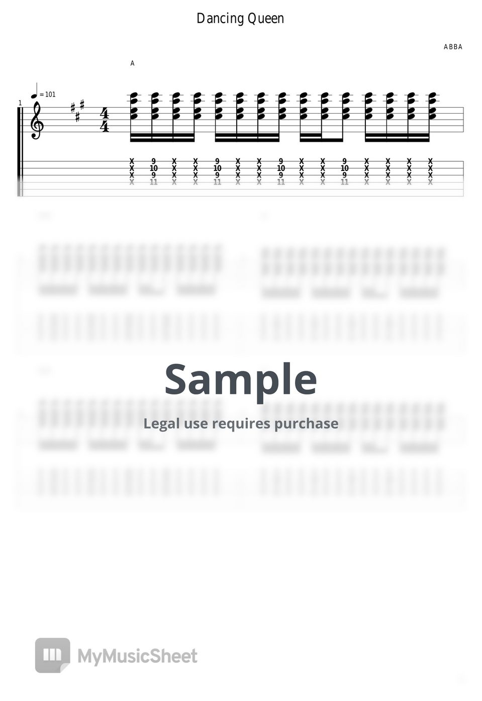 ABBA - Dancing Queen TAB+1 Staff by guitar cover with tab