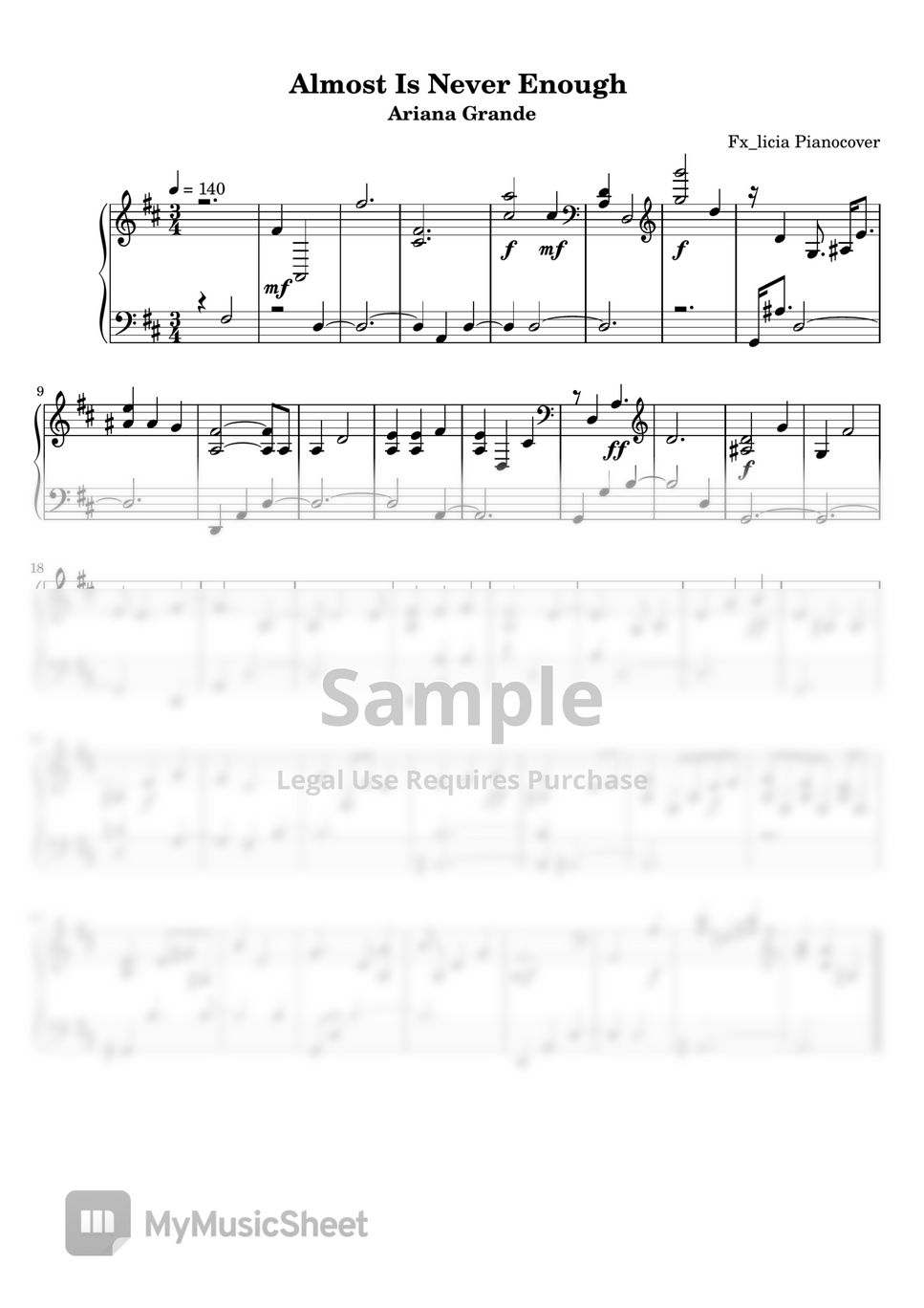 Ariana Grande - Almost Is Never Enough 樂譜 by Fx_licia Pianocover