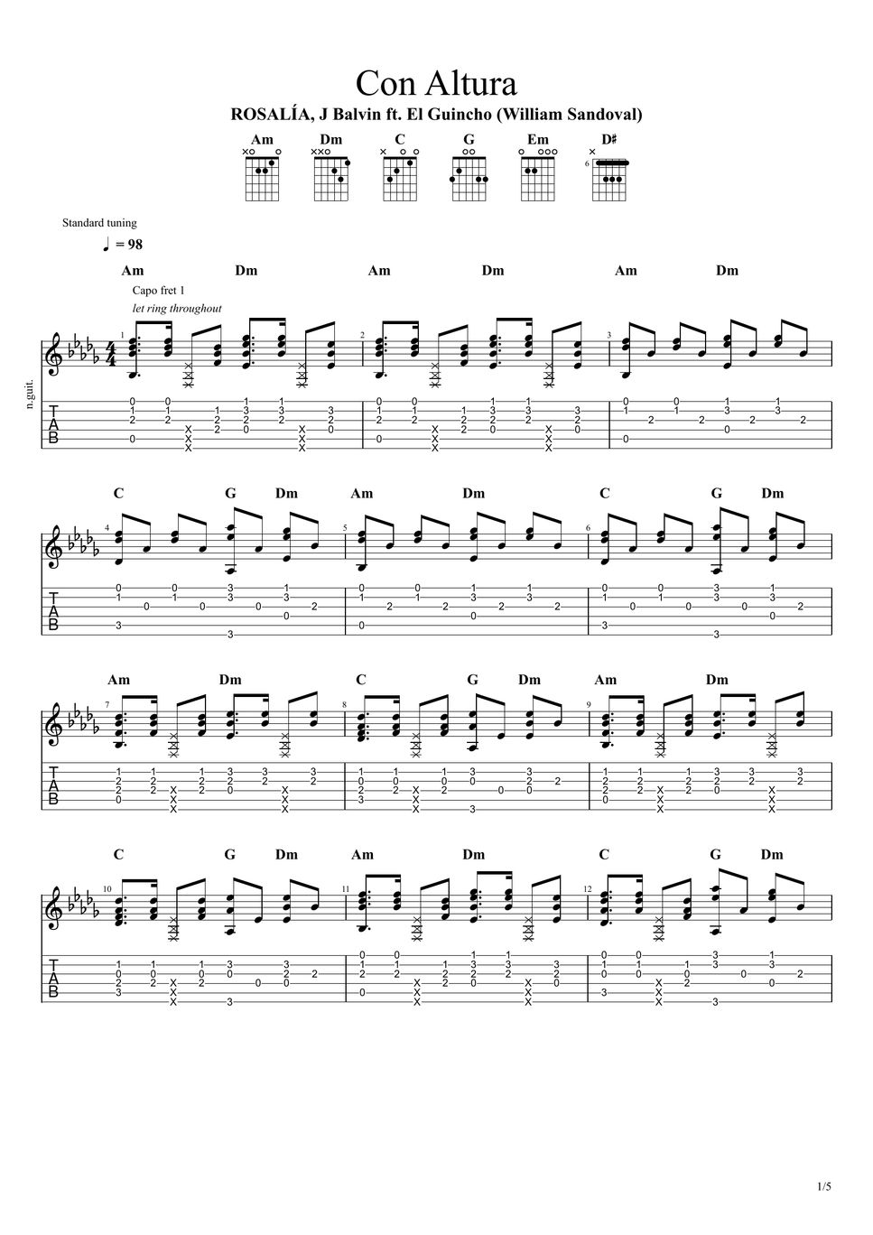 ROSALÍA/J Balvin/El Guincho - Con Altura (Acoustic Guitar) Sheets by ...