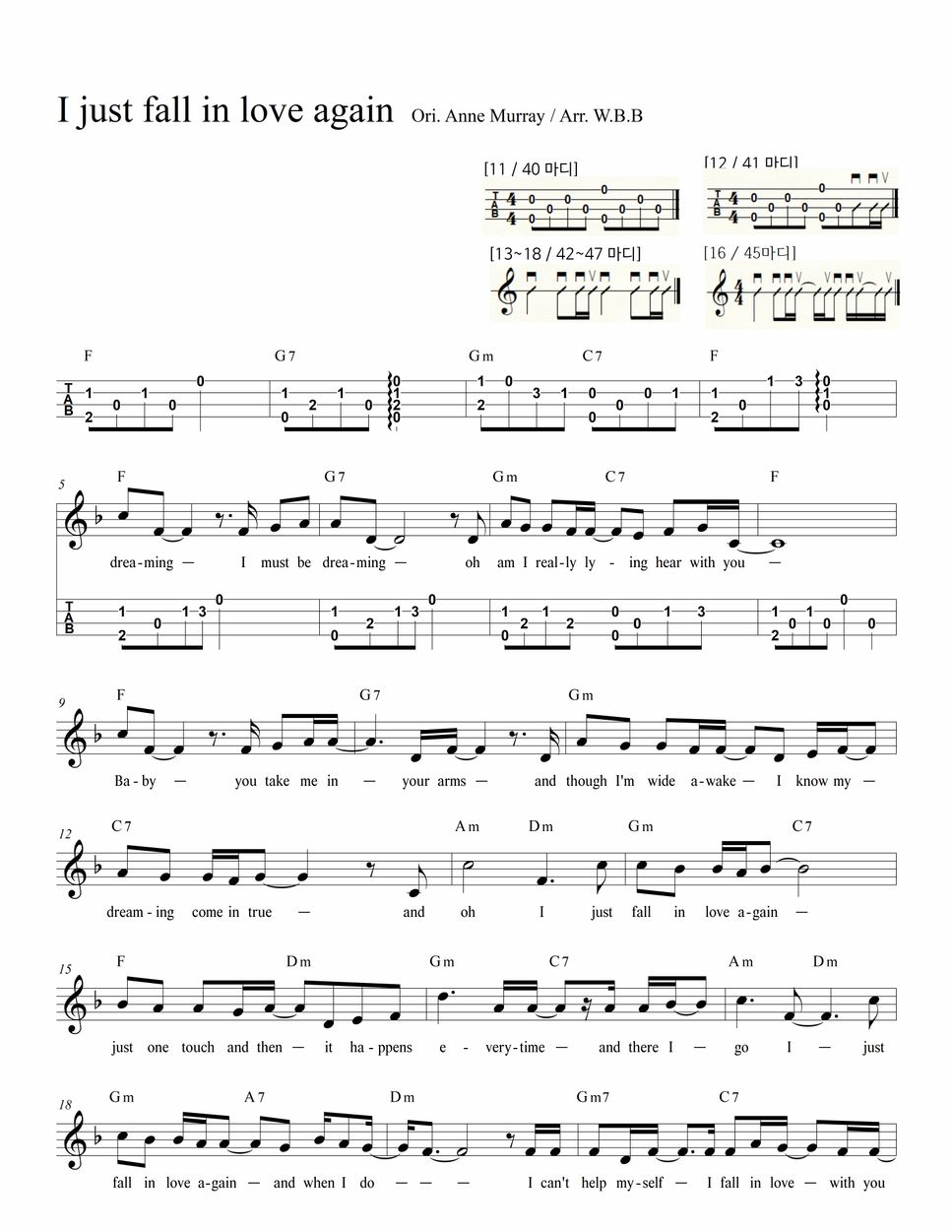 Anne Murray - I just fall in love again (F Key) Sheets by WBB