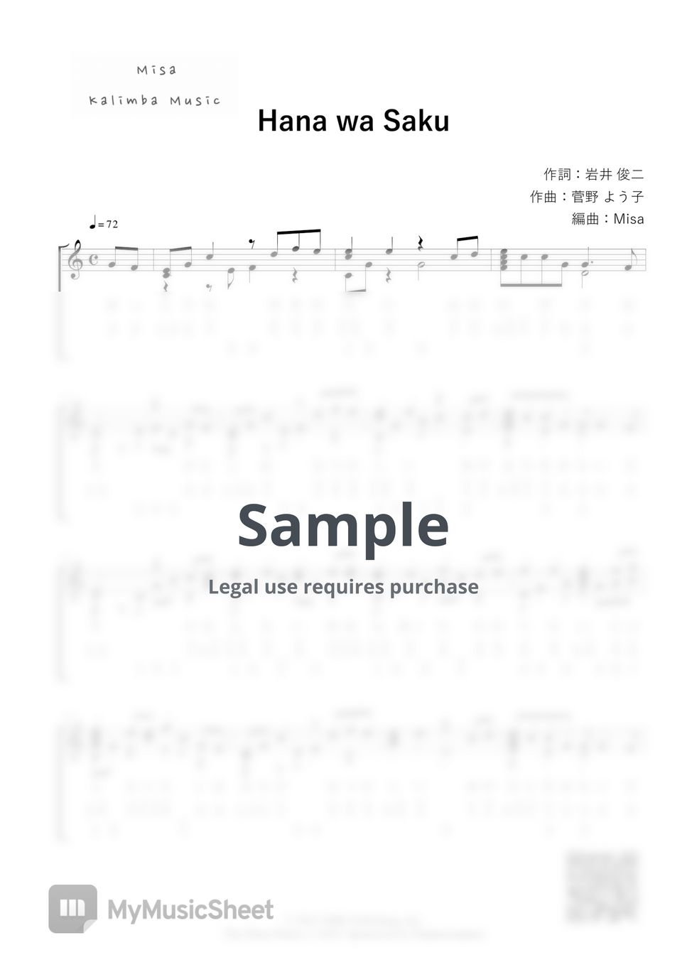 Yoko Kannno - Hana wa Saku / Number Notation / Kalimba Tab Sheets by ...