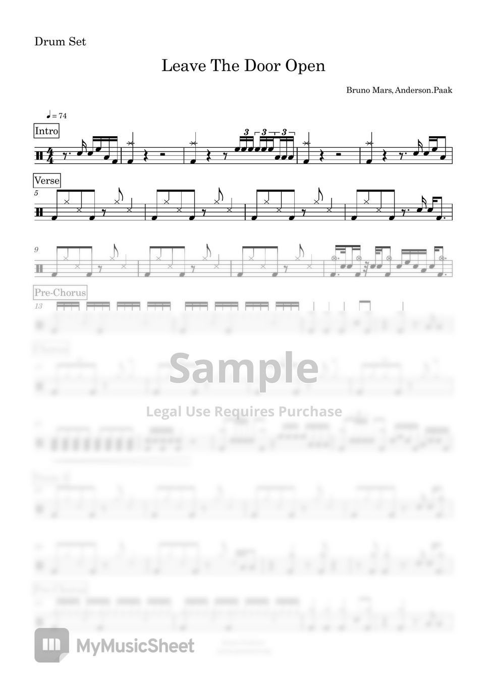 Bruno Mars, Anderson.Paak, Silk Sonic - Leave The Door Open Sheet Music