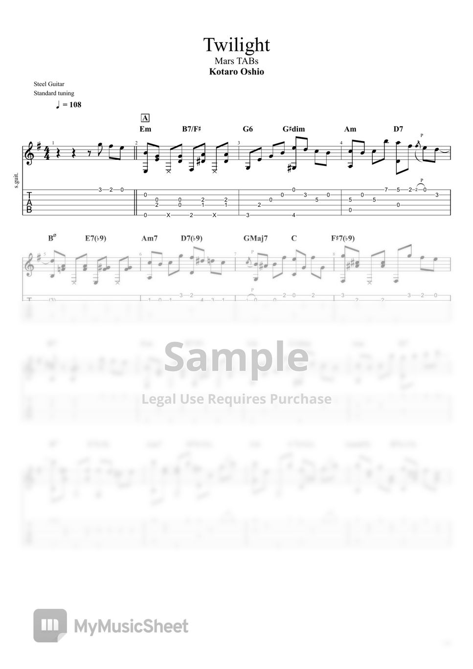 Kotaro Oshio - Twilight (FingerStyle) TAB+1 Staff by Mars TABs