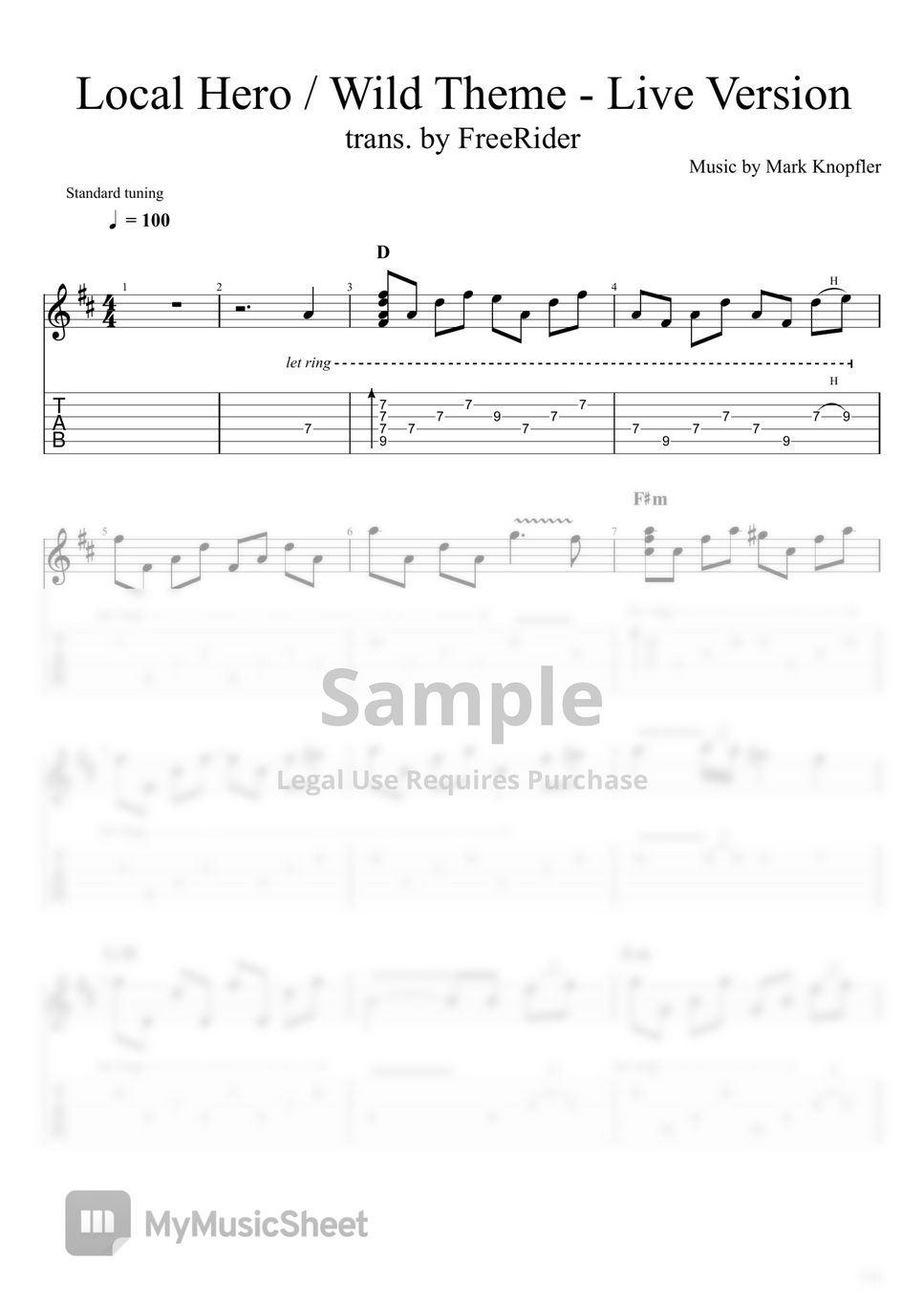 Mark Knopfler - Local Hero / Wild Theme - Live Version Sheets by FreeRider