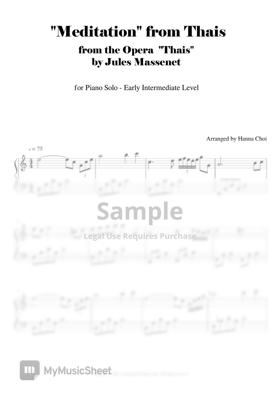 J.Massenet - "Meditation" from Thais 타이스의 명상곡 (중급 피아노솔로) Sheet Music by ...