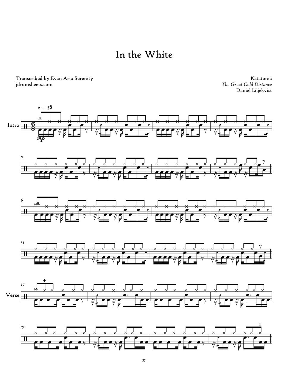 Katatonia - In the White Sheet Music by Jaslow Drum Sheets
