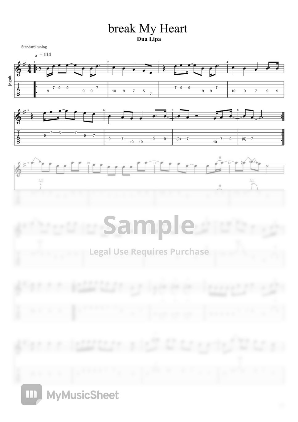 Dua Lipa - Break My Heart Electric Guitar Cover 악보 by Hyeon